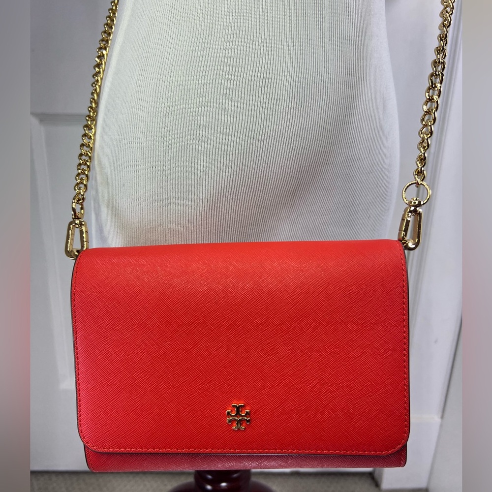 Tory Burch Red With Gold Emerson Chain Wallet Black L… - Gem